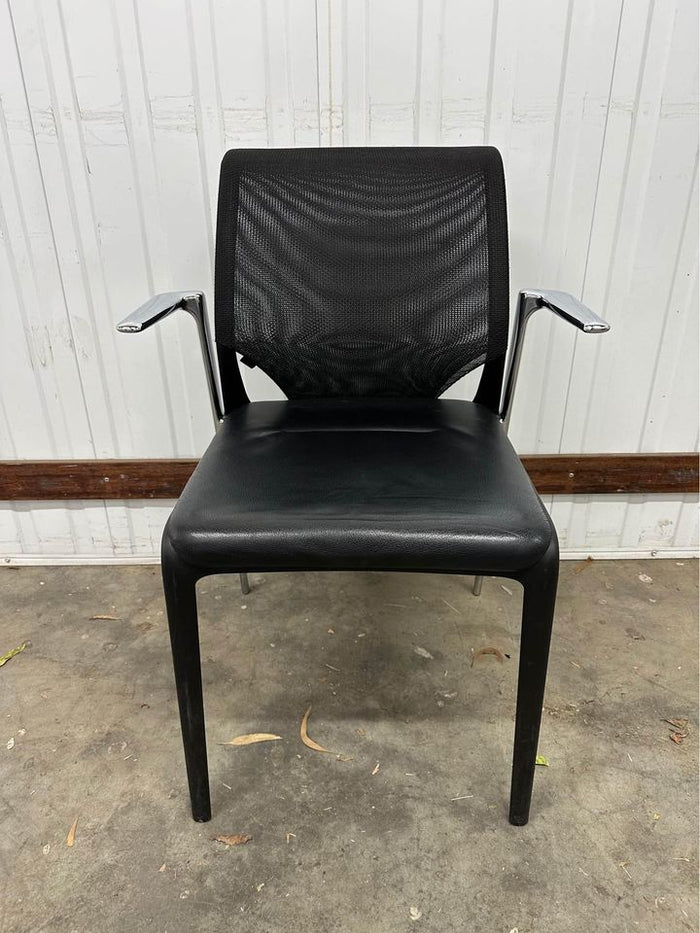 Vitra MedaSlim Stackable Reception Leather Chair with Chrome Armrests-