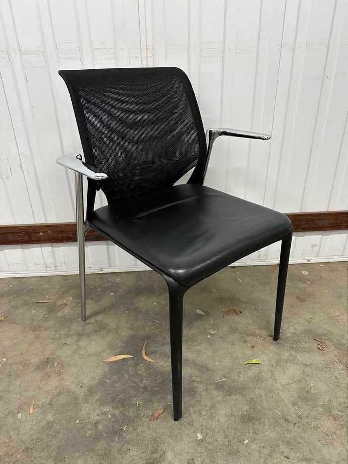 Vitra MedaSlim Stackable Reception Leather Chair with Chrome Armrests-