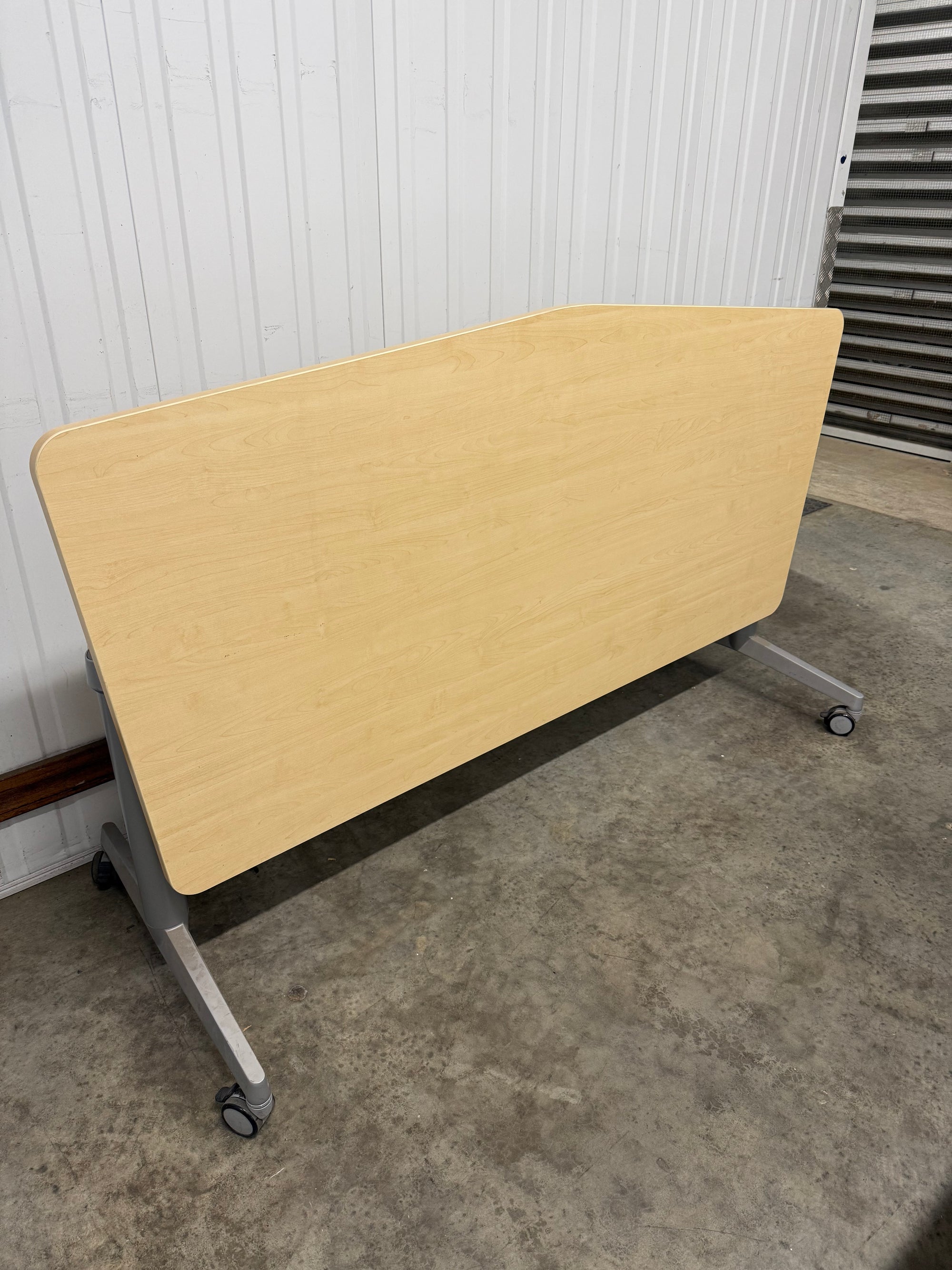 Steelcase FlipTop Twin Table – Maple Top on Silver Frame